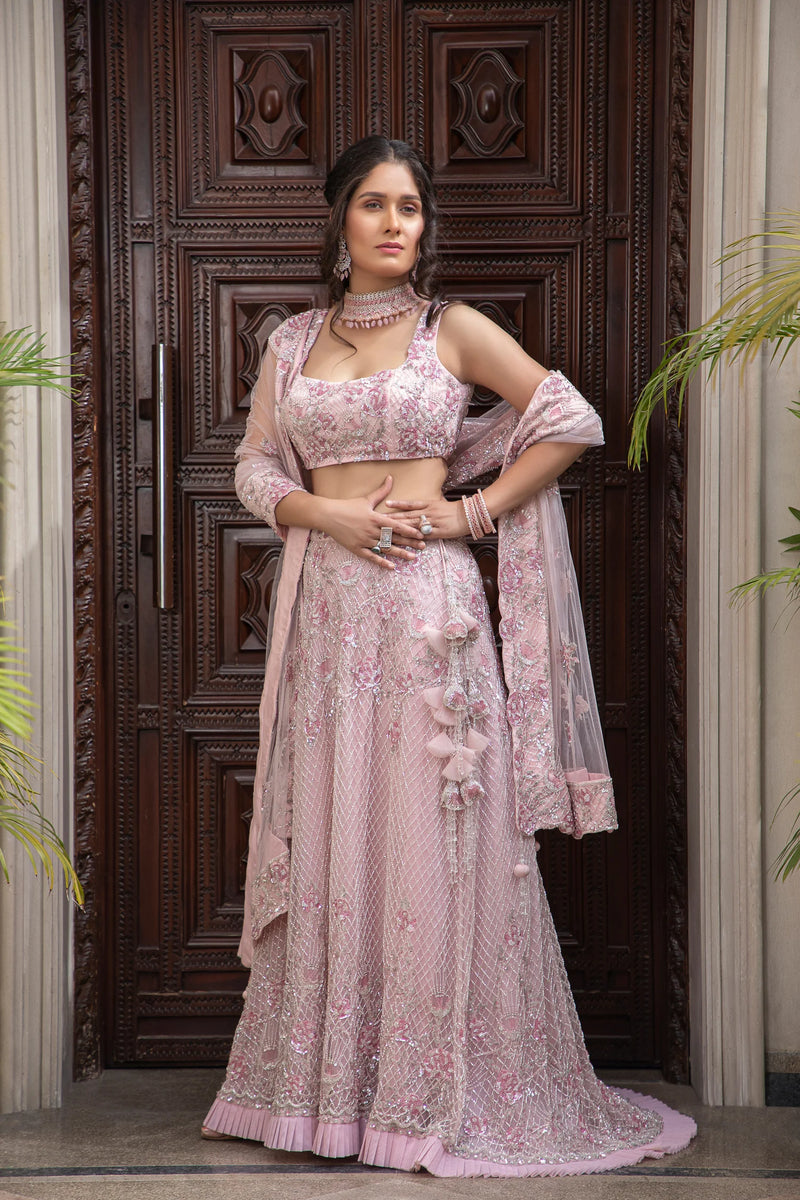 Light Pink Fully Embroidered Mermaid Lehenga – Amit GT Couture